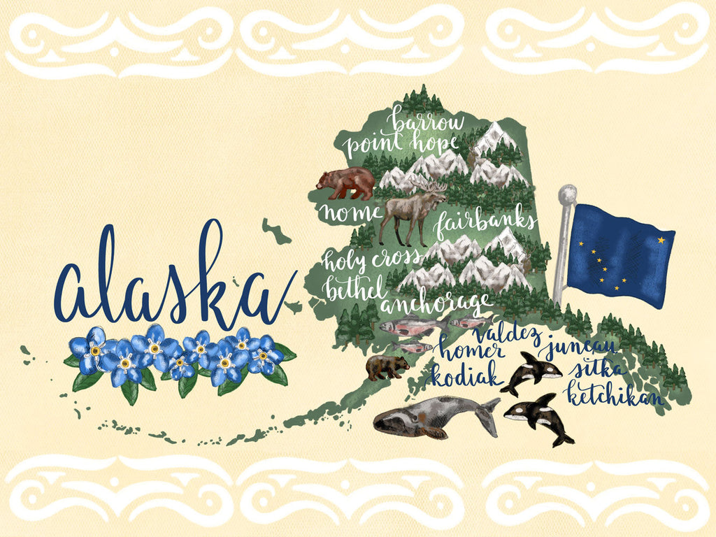 Alaskan Map Illustrations Panel 45"x60" – EZ Fabric